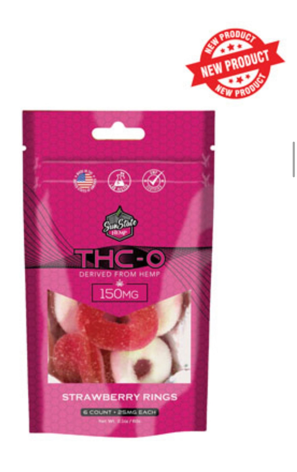 THC-O GUMMY STRAWBERRY RINGS GRAB N' GO BAG – Sunstate hemp