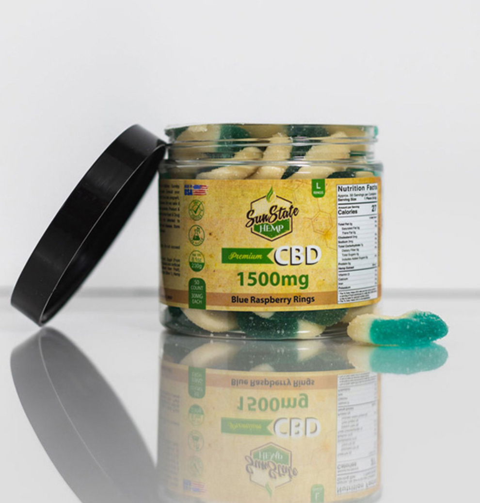 CBD GUMMY TRADITIONAL BLUE RASPBERRY RINGS 16OZ 1500MG – Sunstate hemp